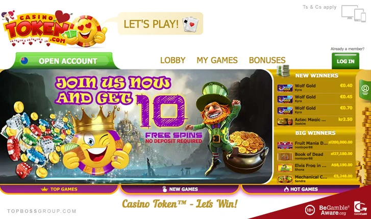 Casino Token - 10 Free Spins - No Deposit Bonus - Topboss Group 🎰
